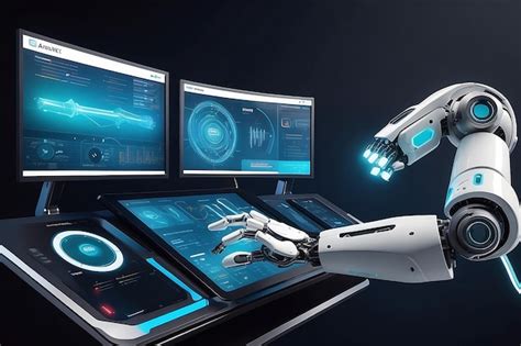 Premium Photo Robotic Arm Ai Digital Interface Display For Industry