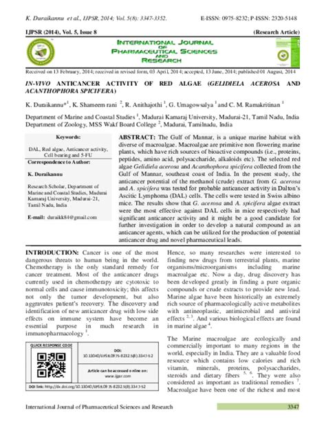 In Vivo Anticancer Activity Of Red Algae Gelidiela Acerosa And Acanthophora Spicifera