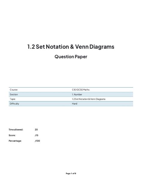 1 2 Set Notation And Venn Diagrams Hard P2 Pdf Mathematics