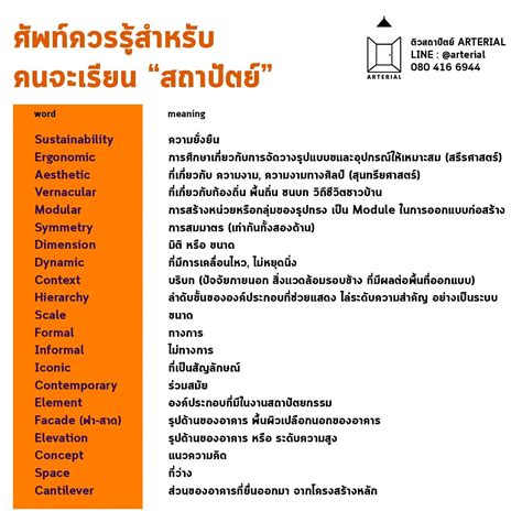 จดศัพท์ สถาปัตย์ ติวสถาปัตย์ Arterial