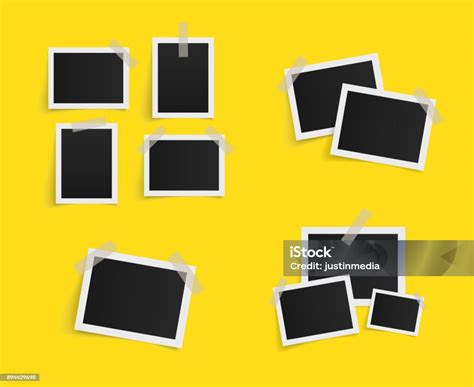 노란 배경에 스티커 테이프에 직사각형 벡터 사진 프레임의 집합입니다 템플릿 사진 디자인입니다 벡터 일러스트 레이 션 0명에 대한 스톡 벡터 아트 및 기타 이미지 Istock