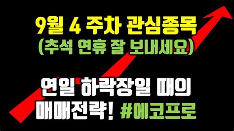9월4주차 관심종목 공유합니다 추석 선물 올렸습니다~ 연일 하락 장일 때 종목선정과 대응전략 라이콤 에이스테크 에코프로
