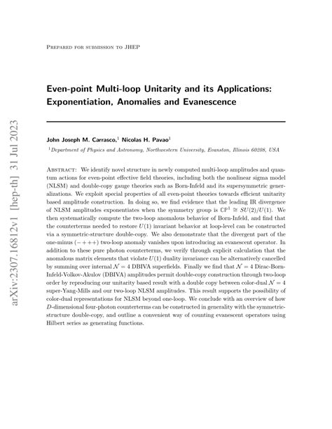 Pdf Even Point Multi Loop Unitarity And Its Applications Exponentiation Anomalies And