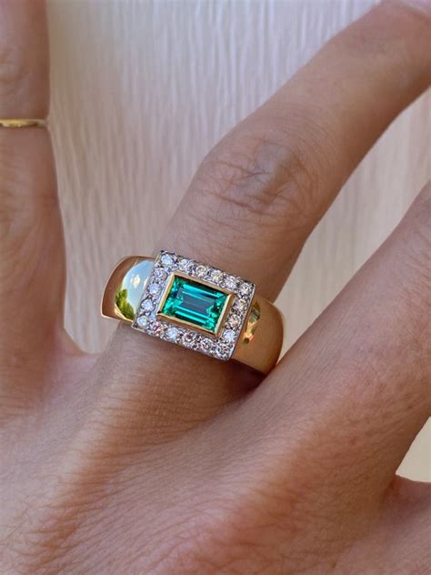 Genuine East West Green Emerald And Round Diamond Hal Gem