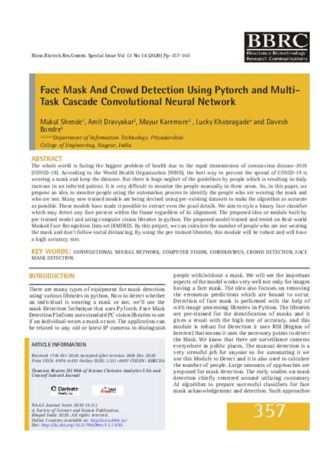 Pdf Face Mask And Crowd Detection Using Pytorch And Multi Task Cascade Convolutional Neural