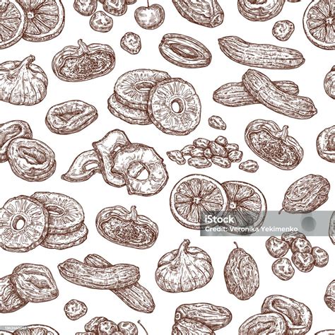 말린 과일과 원활한 스케치 패턴 건강한 스낵을 곁들인 벡터 수제 배경 건포도에 대한 스톡 벡터 아트 및 기타 이미지 건포도 일러스트레이션 건조한 Istock