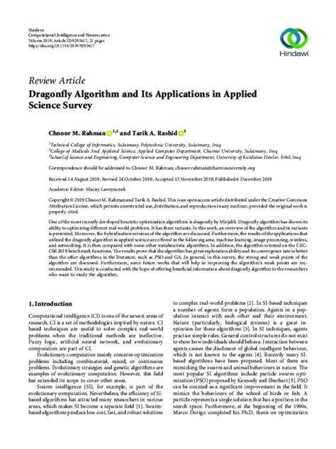 Pdf Dragonfly Algorithm And Its Applications In Applied Science Survey