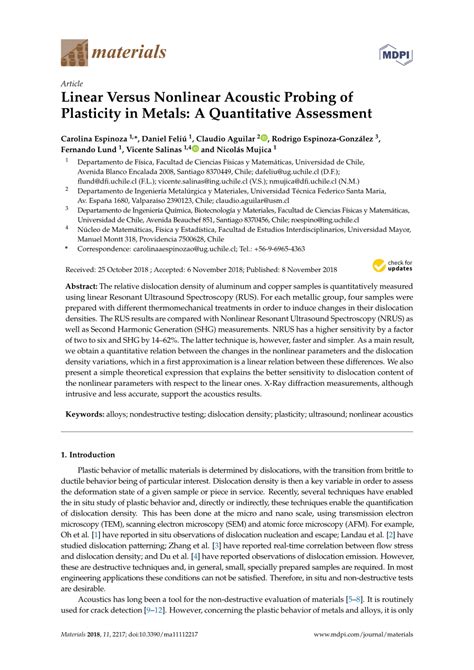 Pdf Linear Versus Nonlinear Acoustic Probing Of Plasticity In Metals