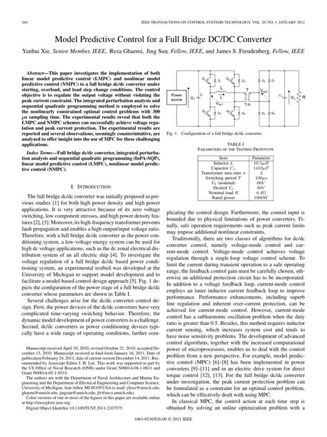 Pdf Model Predictive Control For A Full Bridge Dc Dc Converter