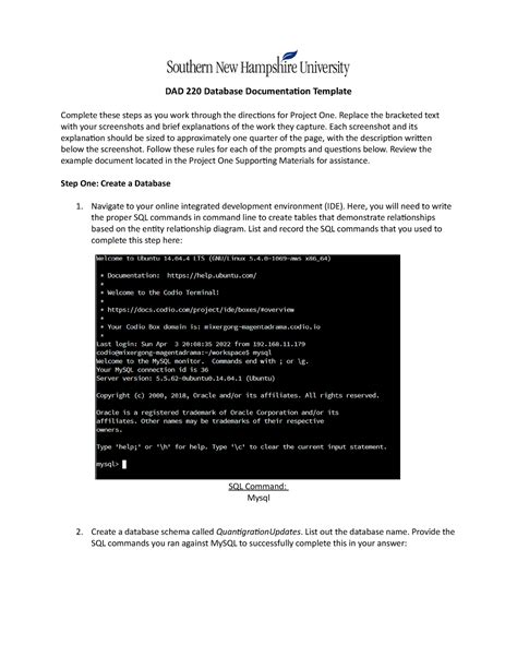 Dad 220 Database Project One Dad 220 Database Documentation Template Complete These Steps As