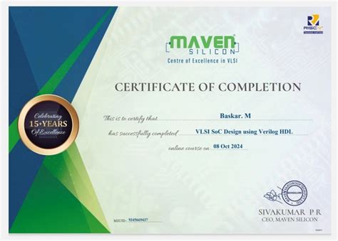 I Completed The Course Vlsi Soc Design Using Verilog Hdl Its Offered