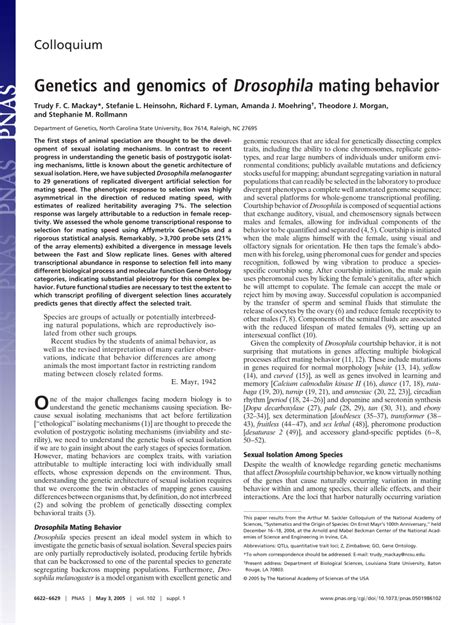 PDF Genetics And Genomics Of Drosophila Mating Behavior