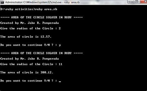Free Programming Source Codes And Computer Programming Tutorials Area Of The Circle Solver In Ruby