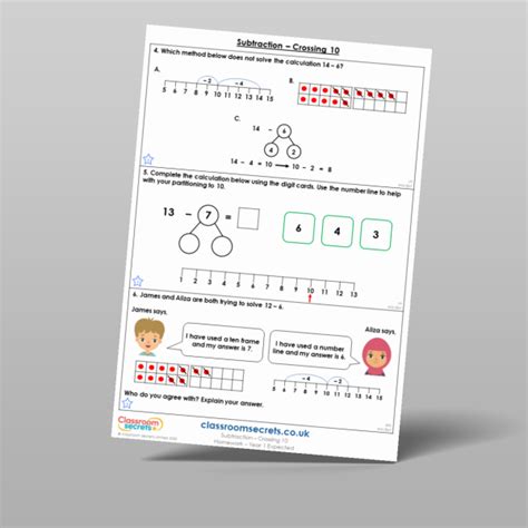 Year 1 Subtraction Crossing 10 Homework Resource Classroom Secrets