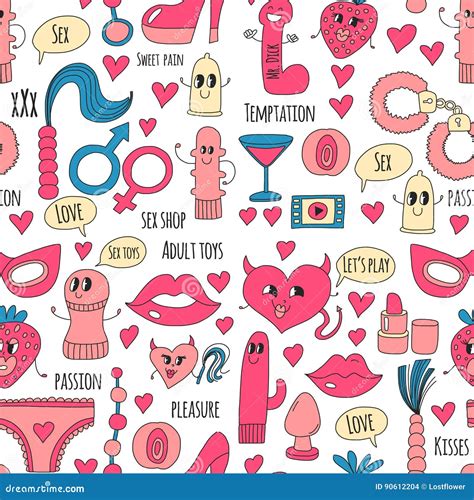 Doodle Humorous Vector Sextoys For Sex Shop Internet Shop Dildo Sex Love Passion Temptation