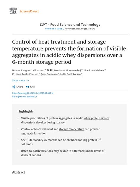 Control Of Heat Treatment And Storage Temperature Prevents The Formation Of Visible Aggregates