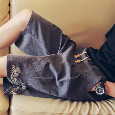 夏季薄款亞麻透氣短褲男寬松運動褲中國風刺繡直筒休閑中褲沙灘褲 五分短褲 運動褲 男短褲 沙灘褲 大尺碼短褲 蝦皮購物