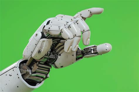 premium photo robot hand pointing with index finger isolated green background
