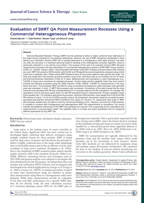 Pdf Evaluation Of Imrt Qa Point Measurement Rocesses Using A Commercial Heterogeneous Phantom