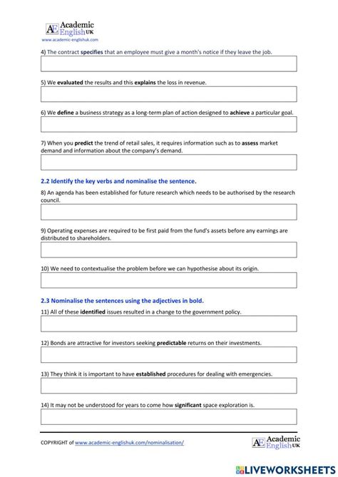 Nominalisation Free Interactive Worksheets 3620268