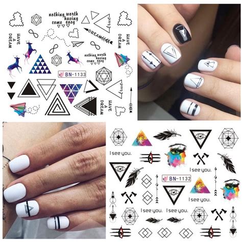 Badu Bg 12 бр Геометрични плъзгачи за нокти Комплект водни стикери Животно Елен Акварелно