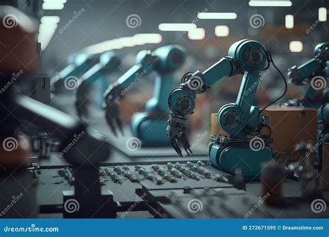 Industrial Robotic Arms Production Line Futuristic Automated Artificial Intelligence Technology