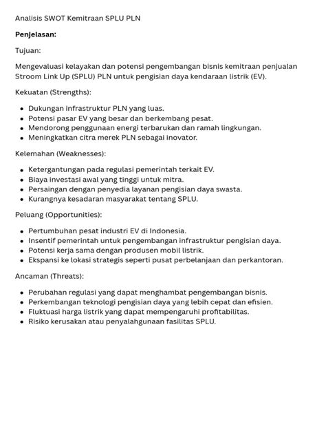 Analisis Swot Kemitraan Splu Pln Pdf