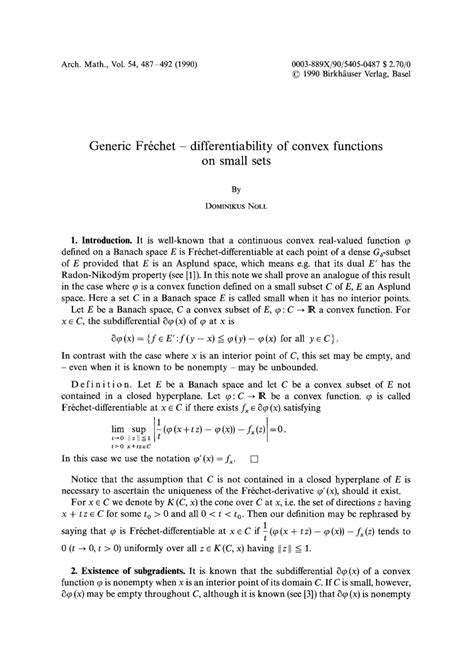 Pdf Generic Fr Chet Differentiability Of Convex Functions On Small Sets