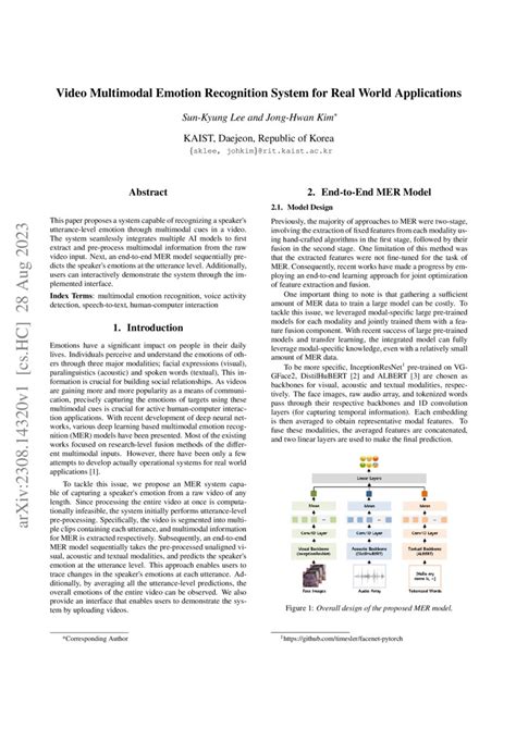 Video Multimodal Emotion Recognition System For Real World Applications Deepai