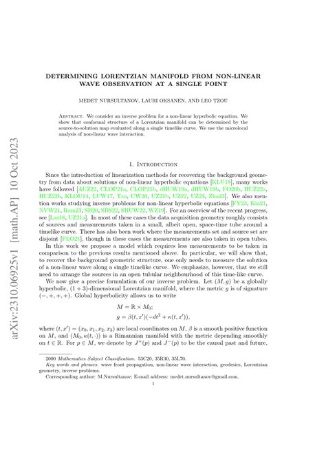 Pdf Determining Lorentzian Manifold From Non Linear Wave Observation At A Single Point
