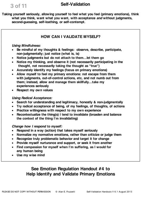 Dbt Self Validation Of Emotion Self Help Tools Therapy Worksheets
