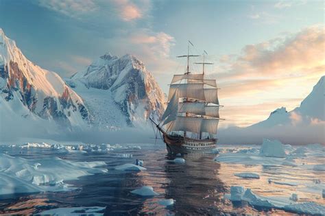 Premium Photo Historic Sailing Ship Navigating Through Icy Water