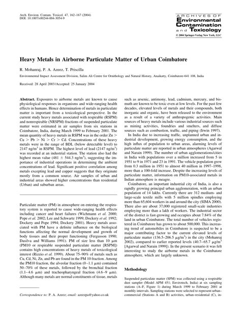 Pdf Heavy Metals In Airborne Particulate Matter Of Urban Coimbatore