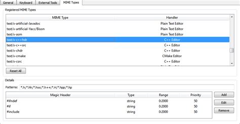 Qt Creator Editing MIME Types