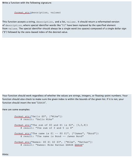 Solved Write A Function With The Following Signature
