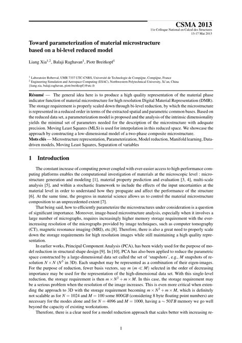 Pdf Toward Parameterization Of Material Microstructure Based On A Bi Level Reduced Model