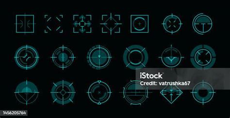 Hud 조준 Ui 게임 사용자 인터페이스 군사 저격 무기 시력 홀로그램 공상 과학 초점을위한 미래 서클 대상 프레임 과녁에 대한 스톡 벡터 아트 및 기타 이미지 Istock