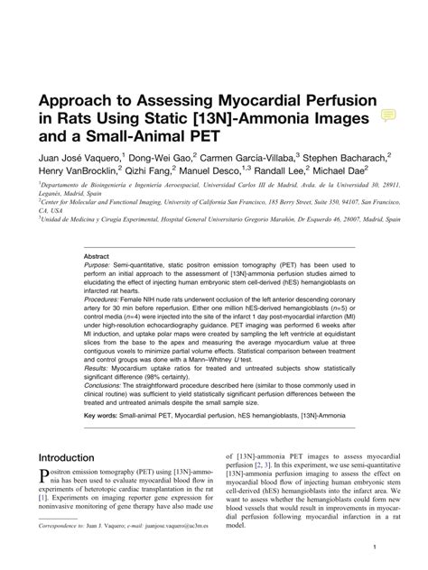 Pdf Approach To Assessing Myocardial Perfusion In Rats Using Static 13n Ammonia Images And A