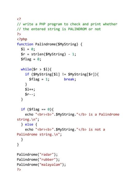 Palindrome Programme In Php For Bca Students Pdf