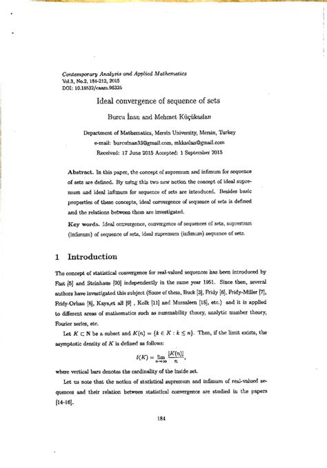 PDF Ideal Convergence Of Sequence Of Sets