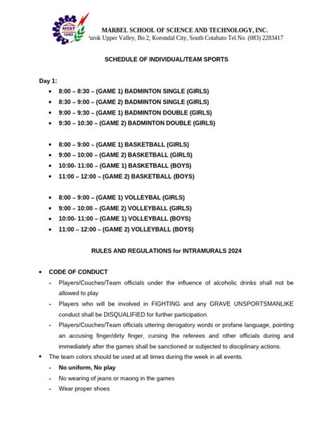 Intramurals Guidelines Pdf Sports