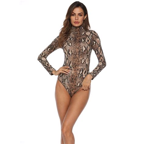 Leopard Bodysuit Sexy Bodysuit Animal Print Turtleneck And Long