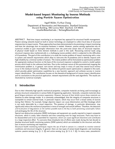 Pdf Model Based Impact Monitoring By Inverse Methods Using Particle