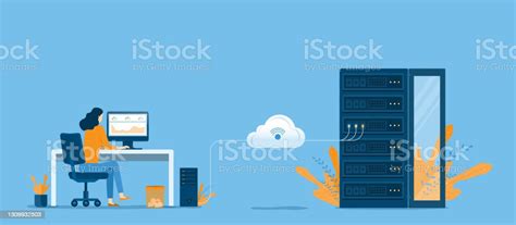 비즈니스 기술 클라우드 컴퓨팅 서비스 개념 및 데이터 센터 스토리지 서버는 관리자 및 개발자 팀 작업 개념과 클라우드에 연결
