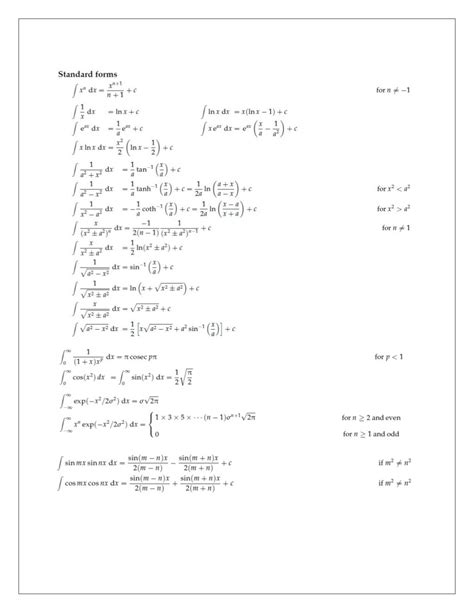 Limits Differentiation And Integration Formulae