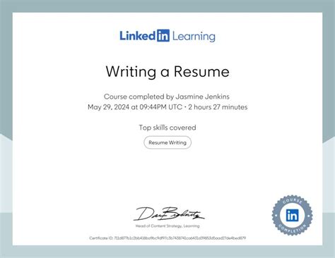 jasmine jenkins on linkedin certificate of completion