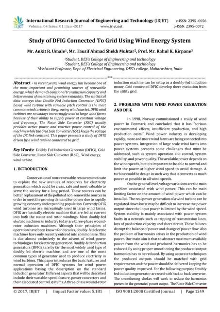 Doubly Fed Induction Generator Based Wind Turbine Modelling And