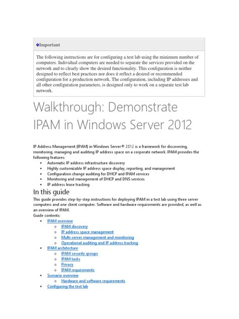 Walkthrought Ipam In Windows Server 2012 Pdf Ip Address Domain Name System