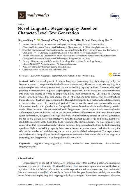 Pdf Novel Linguistic Steganography Based On Character Level Text