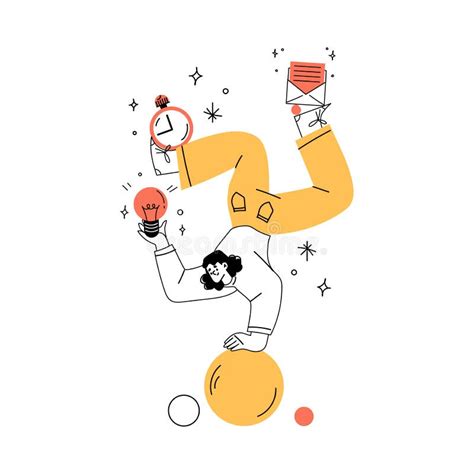 Productivity With Woman Character Managing Task Balancing On Ball Vector Illustration Stock